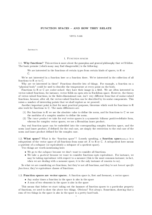 (PDF) Function Spaces – and How They Relate