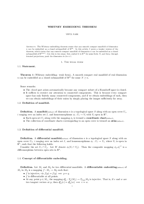 (PDF) Whitney Embedding Theorem