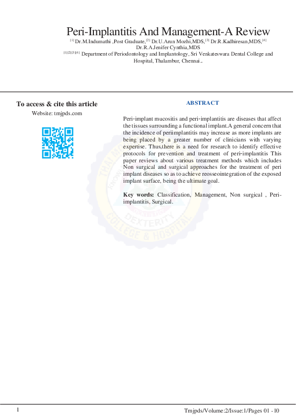 (PDF) Peri-Implantitis And Management-A Review