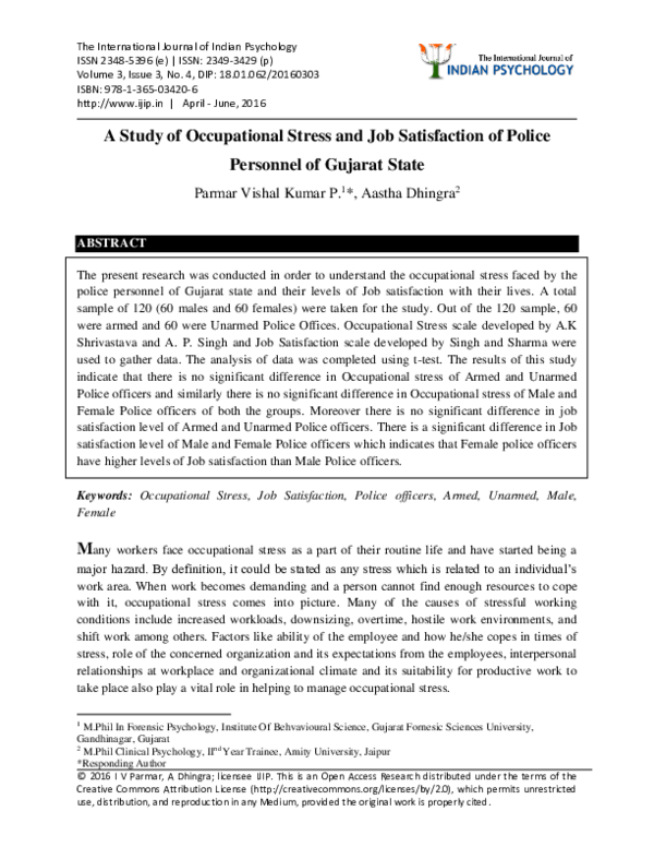 (PDF) A Study of Occupational Stress and Job Satisfaction of Police ...