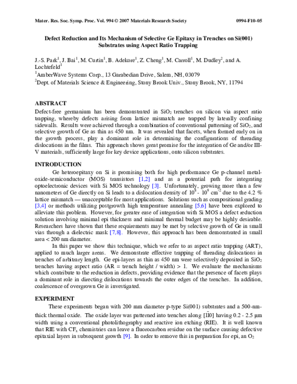 (PDF) Defect Reduction and Its Mechanism of Selective Ge Epitaxy in ...