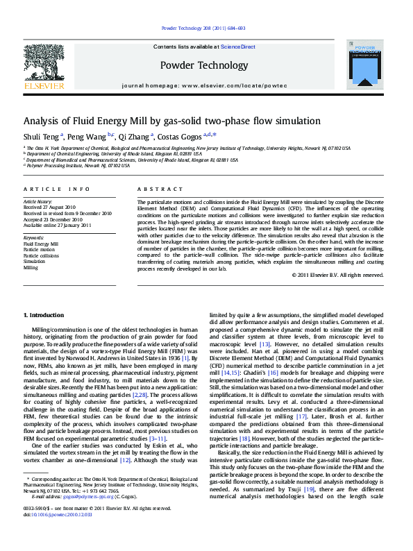 (PDF) Analysis of Fluid Energy Mill by gas-solid two-phase flow simulation