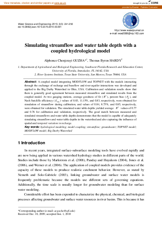 (PDF) Simulating streamflow and water table depth with a coupled hydrological model