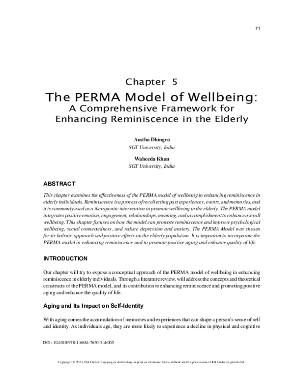 (PDF) The PERMA Model of Wellbeing: A Comprehensive Framework for ...