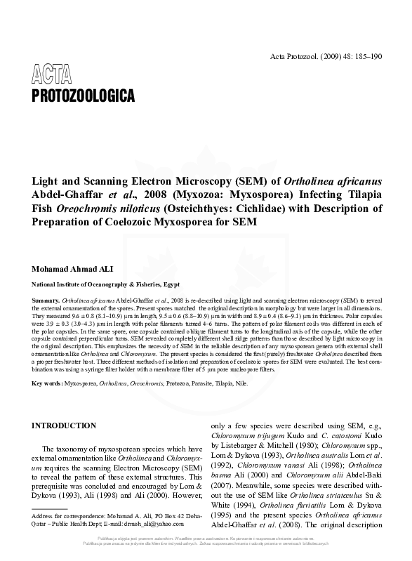 (PDF) Light and Scanning Electron Microscopy (SEM) of Ortholinea ...