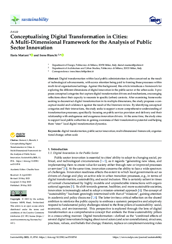 (PDF) Conceptualising Digital Transformation in Cities: A Multi-Dimensional Framework for the ...