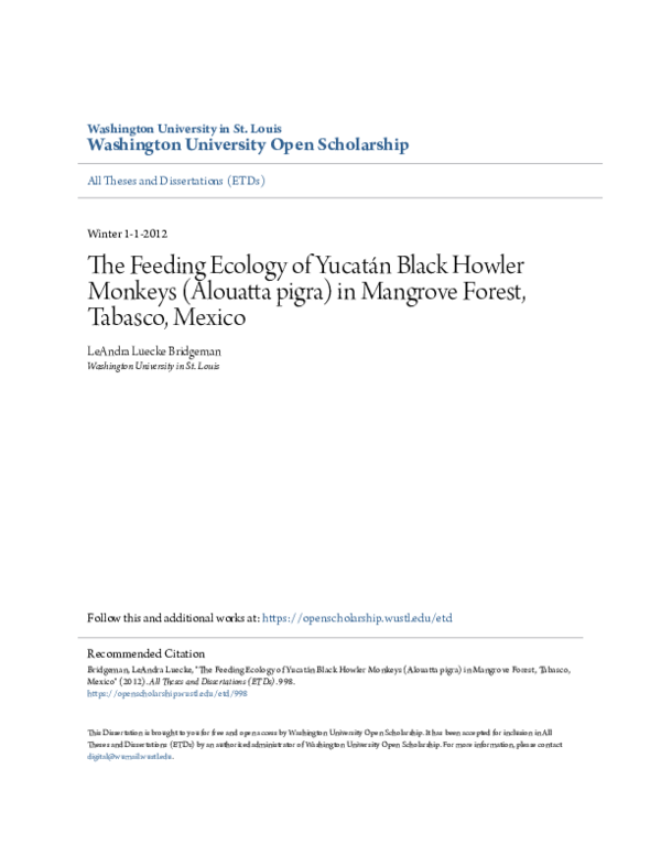 (PDF) The Feeding Ecology of Yucatan Black Howler Monkeys (Alouatta ...