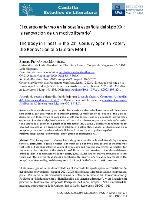 (PDF) El cuerpo enfermo en la poesía española del siglo XXI: la ...