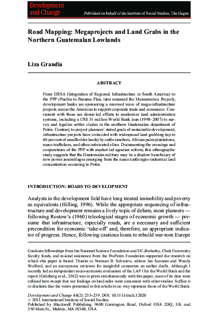 (PDF) Road Mapping: Megaprojects and Land Grabs in the Northern Guatemalan Lowlands