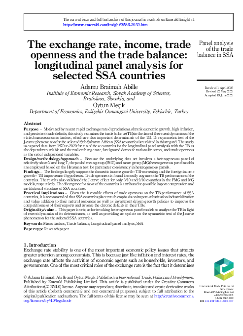(PDF) The exchange rate, income, trade openness and the trade balance ...