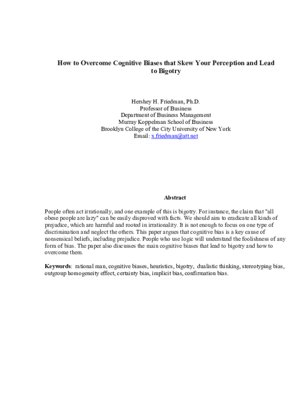 (PDF) How to Overcome Cognitive Biases that Skew Your Perception and ...