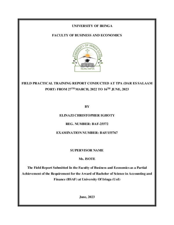 (PDF) UNIVERSITY OF IRINGA FACULTY OF BUSINESS AND ECONOMICS FIELD ...