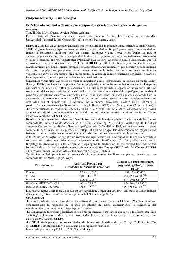 (PDF) ISR elicitada en plantas de maní por compuestos secretados por ...