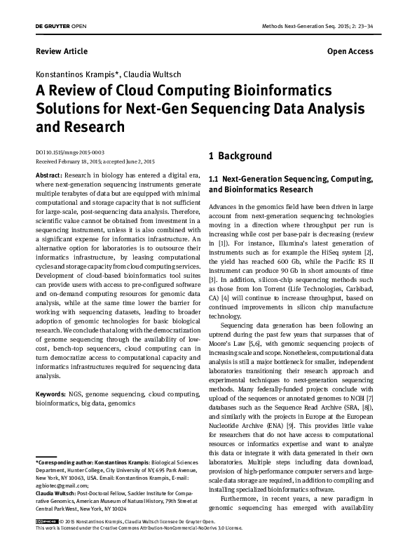 (PDF) A Review of Cloud Computing Bioinformatics Solutions for Next-Gen ...