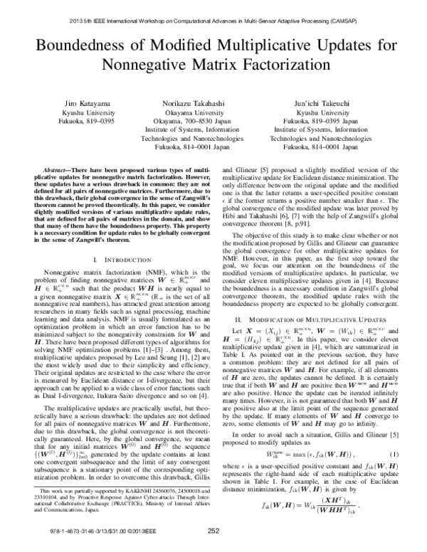 Pdf Boundedness Of Modified Multiplicative Updates For Nonnegative Matrix Factorization