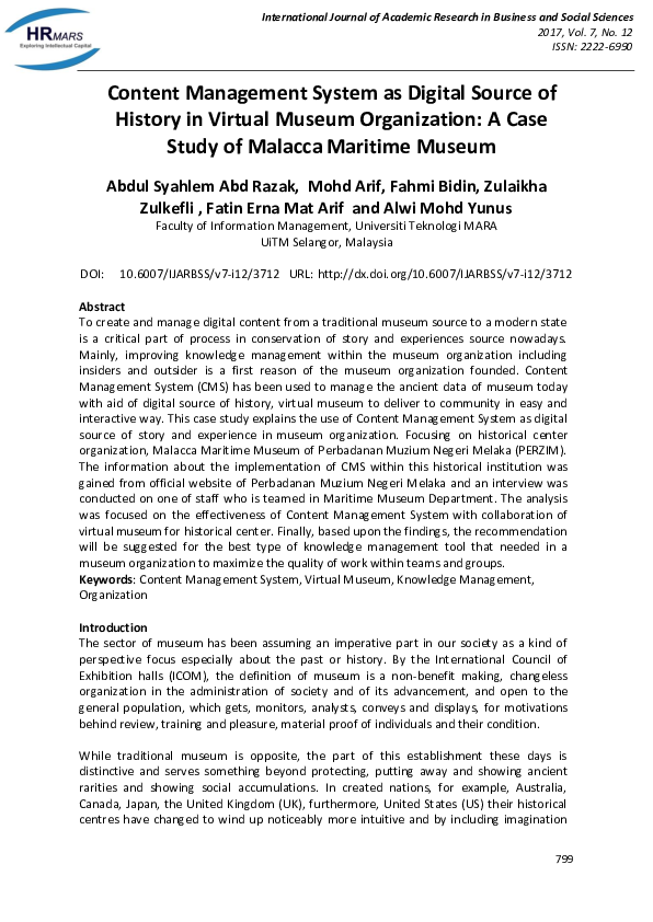 (PDF) Content Management System as Digital Source of History in Virtual Museum Organization: A ...