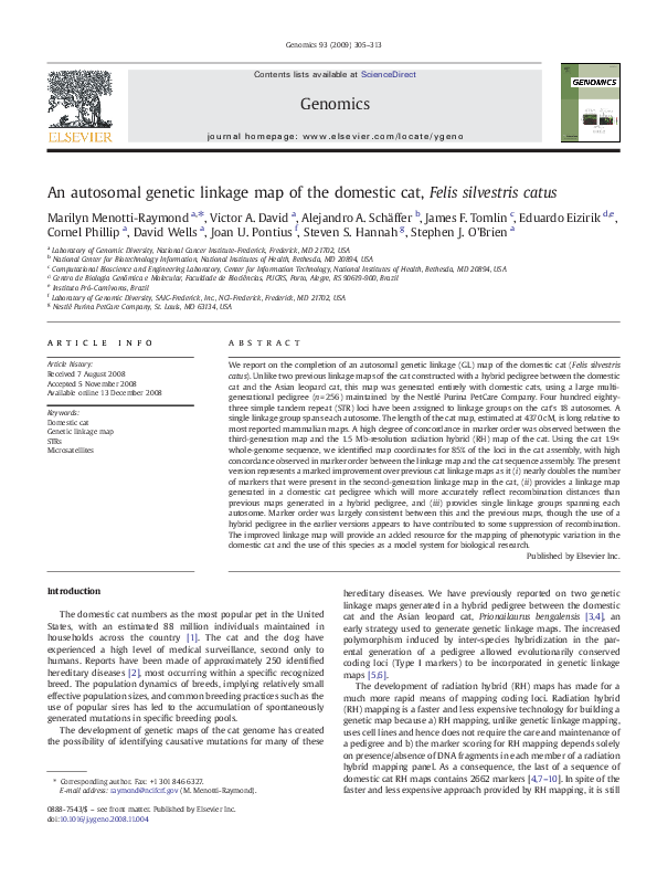 (PDF) An autosomal genetic linkage map of the domestic cat, Felis ...