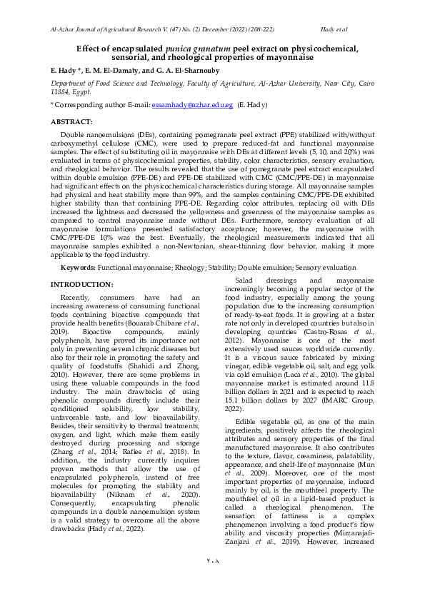 (PDF) Effect of encapsulated punica granatum peel extract on physicochemical, sensorial, and ...