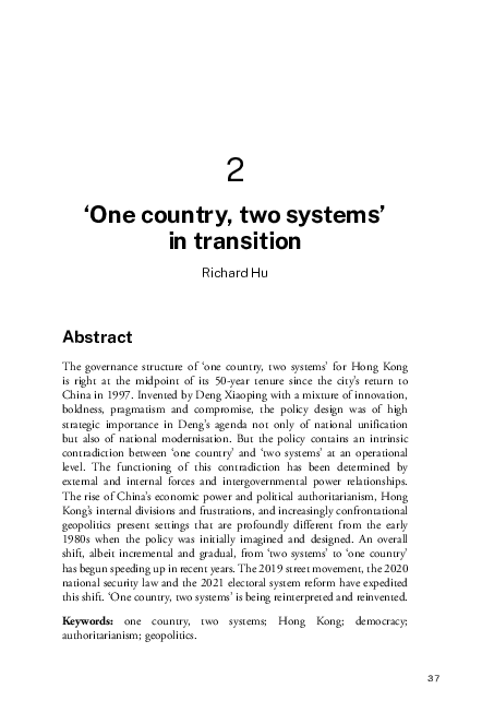 (PDF) 'One country, two systems' in transition