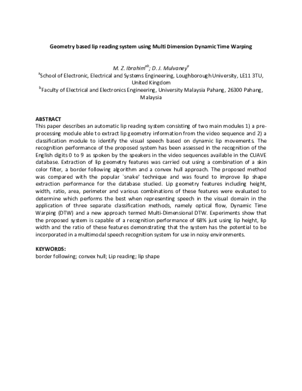 (PDF) Geometry based lip reading system using Multi Dimension Dynamic ...