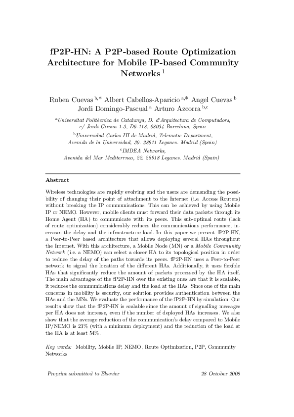 (PDF) fP2P–HN: A P2P-based route optimization architecture for mobile IP-based community ...
