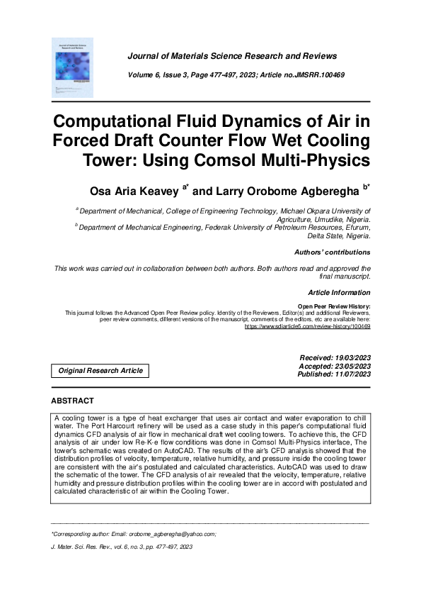 (PDF) Computational Fluid Dynamics of Air in Forced Draft Counter Flow Wet Cooling Tower: Using ...
