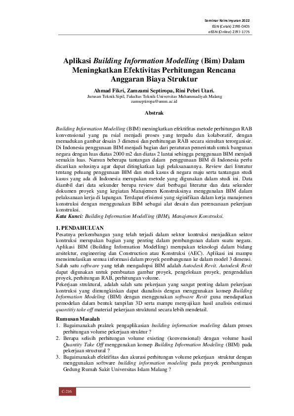 (PDF) Aplikasi Building Information Modelling (Bim) Dalam Meningkatkan Efektivitas Perhitungan ...