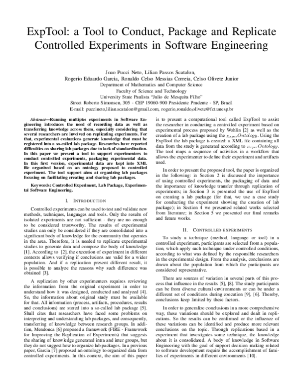 (PDF) ExpTool: a Tool to Conduct, Package and Replicate Controlled Experiments in Software ...