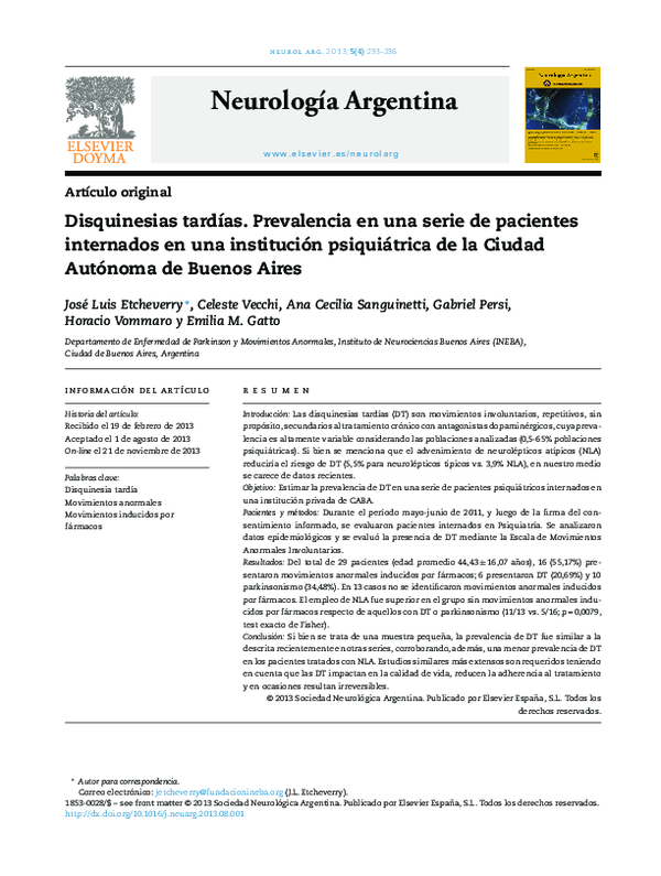 (PDF) Disquinesias tardías. Prevalencia en una serie de pacientes ...