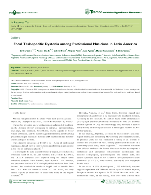 (PDF) Focal Task-specific Dystonia among Professional Musicians in ...