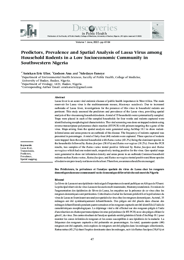 (PDF) Predictors, Prevalence and Spatial Analysis of Lassa Virus among ...