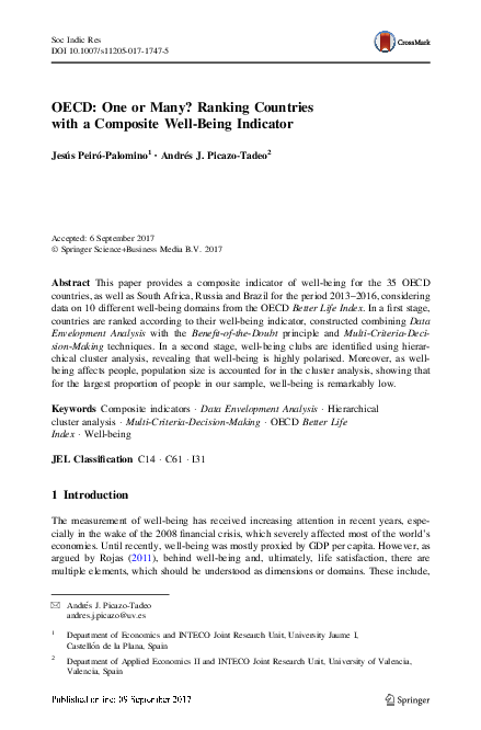 (PDF) OECD: One or Many? Ranking Countries with a Composite Well-Being ...