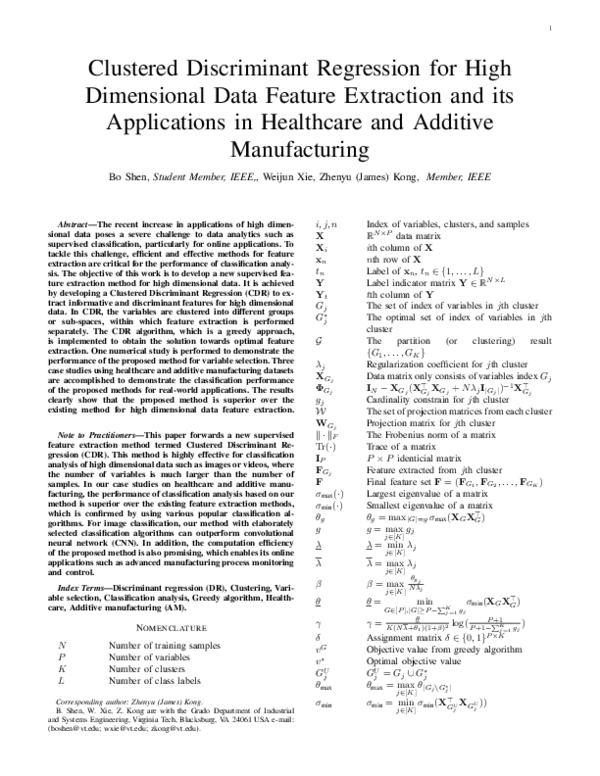 (PDF) Clustered Discriminant Regression for High-Dimensional Data Feature Extraction and Its ...
