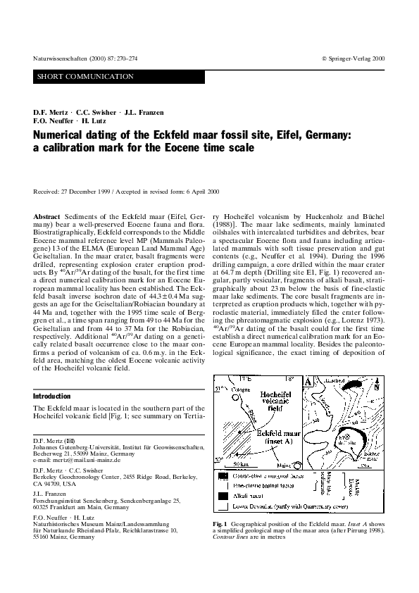(PDF) Numerical dating of the Eckfeld maar fossil site, Eifel, Germany ...