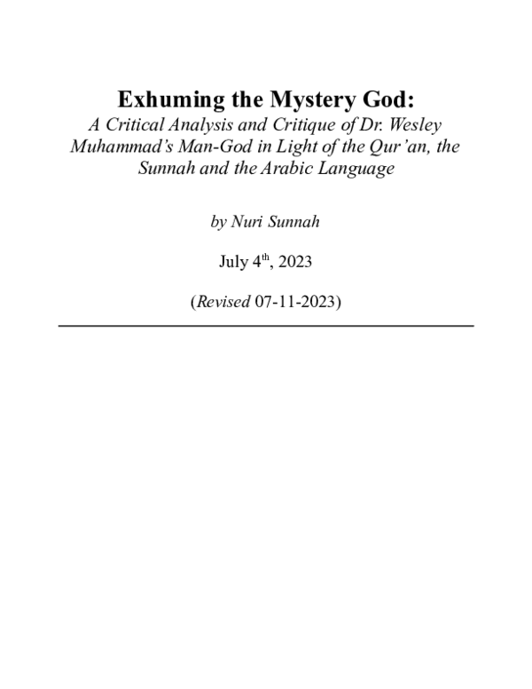 (DOC) Exhuming the Mystery God: A Critical Analysis and Critique of Dr ...