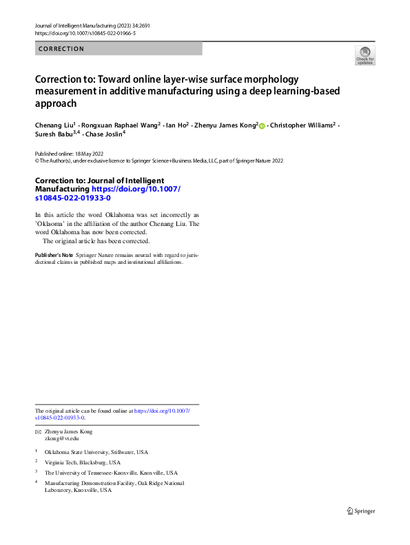(PDF) Correction to: Toward online layer-wise surface morphology measurement in additive ...