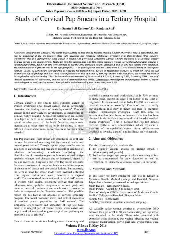 (PDF) Study of Cervical Pap Smears in a Tertiary Hospital