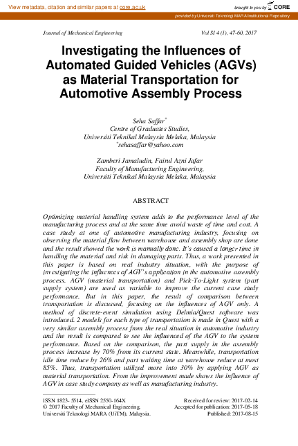(PDF) Investigating the Influences of Automated Guided Vehicles (AGVs ...