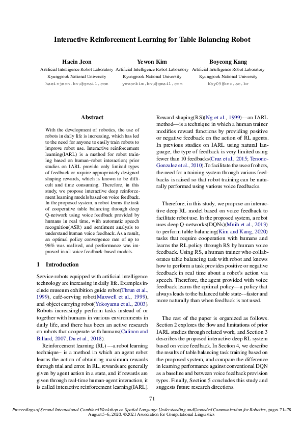 (PDF) Interactive Reinforcement Learning for Table Balancing Robot