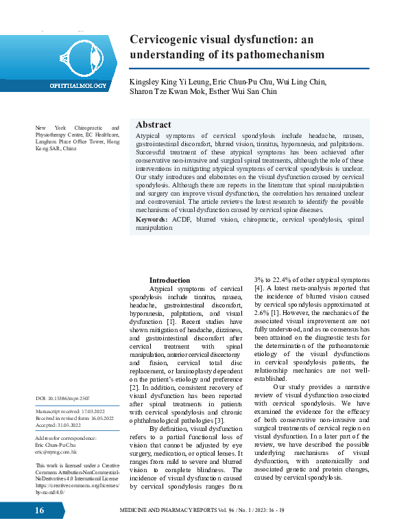 (PDF) Cervicogenic visual dysfunction: an understanding of its ...