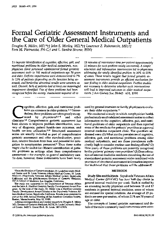 (PDF) Formal Geriatric Assessment Instruments and the Care of Older ...