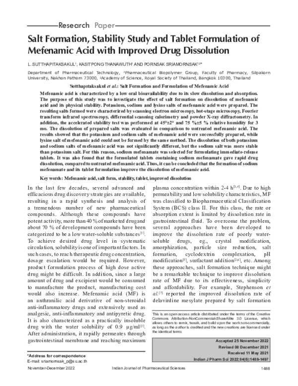 (PDF) Salt Formation Stability Study and Tablet Formulation of ...