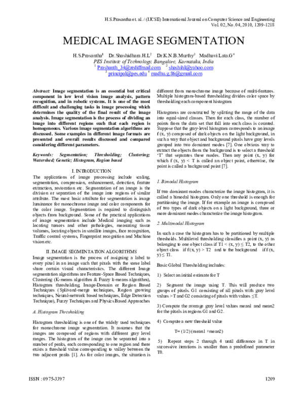 (PDF) MEDICAL IMAGE SEGMENTATION