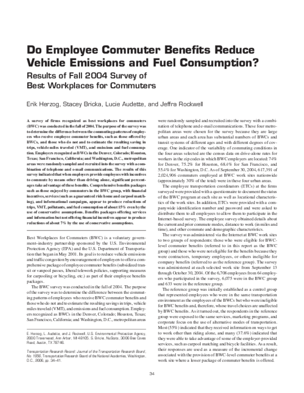 (PDF) Do Employee Commuter Benefits Reduce Vehicle Emissions and Fuel ...