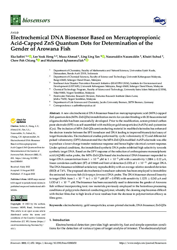 (PDF) Electrochemical DNA Biosensor Based on Mercaptopropionic Acid ...