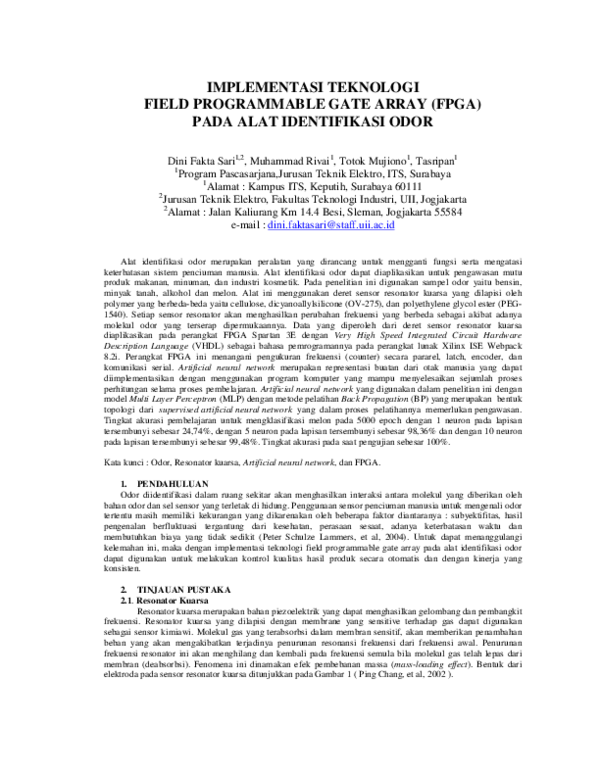 Pdf Implementasi Teknologi Field Programmable Gate Array Fpga Pada
