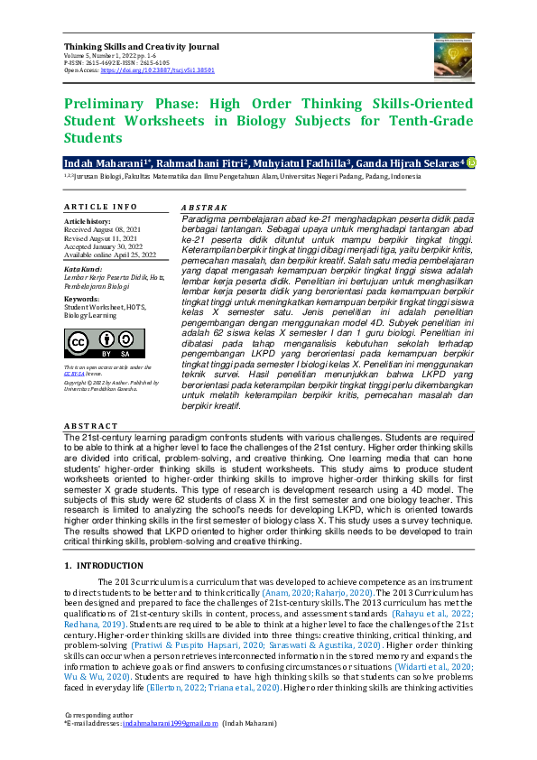 (PDF) Preliminary Phase: High Order Thinking Skills-Oriented Student ...