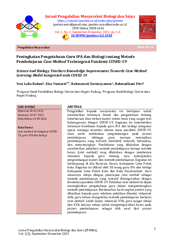 (PDF) Peningkatan Pengetahuan Guru IPA dan Biologi tentang Metode Pembelajaran Case method ...
