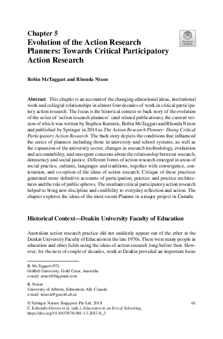 (PDF) Evolution of the Action Research Planners: Towards Critical ...
