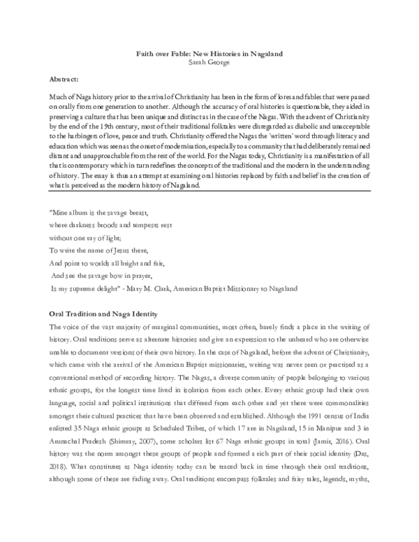 (PDF) Faith over Fable: New Histories in Nagaland